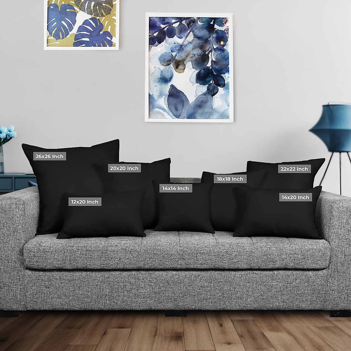 Utopia Bedding Throw Pillows Insert (Pack of 2, Black) - 12 x 20 Inches Bed and Couch Pillows - Indoor Decorative Pillow