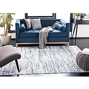 SAFAVIEH Amelia Collection Area Rug - 8' x 10', Ivory & Blue, Modern Abstract Design, Non-Shedding & Easy Care, Ideal for High Traffic Areas in Living Room, Bedroom (ALA768A)