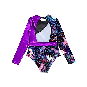 HULIJA Gymnastics Leotards for Toddler Girls Long Sleeve Cartoon Horses Athletic Dancewear Black&Rainbow 6 Years