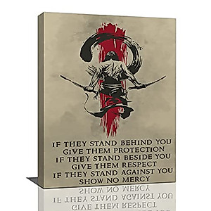Japanese Samurai Wall Art Warrior Pictures Wall Decor Vintage Inspirational Quotes Canvas Painting Print Artwork Modern Home Decorations Framed Ready to Hang for Living Room Office Gym 12"x16"