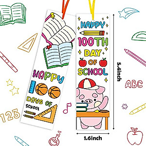 3sscha 75Pcs 100th Day of School Color Your Own Bookmarks for Kids DIY Coloring Blank Bookmark Including Pencil Alarm Clock Books Ruler Painting Paper Bookmark Class Party Supplies Goodie Bag Fillers