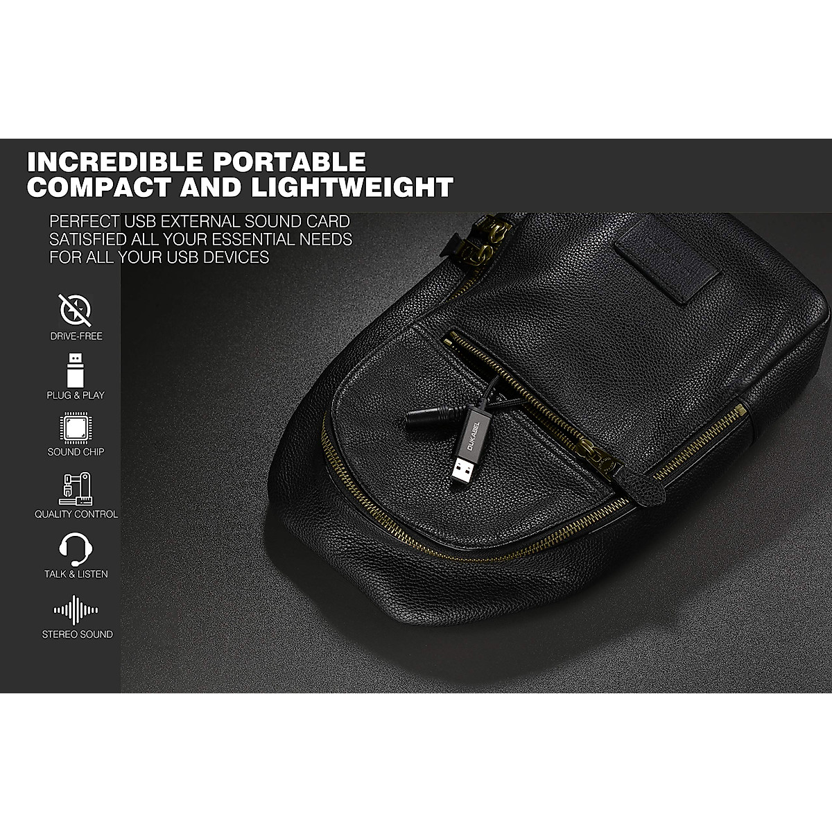 DUKABEL USB to 3.5mm Jack Audio Adapter, USB to Aux Cable with TRRS 4-Pole Mic-Supported USB to Headphone AUX Adapter Built-in Chip External Sound Card for PC PS4 PS5 and More [9.8 inch]