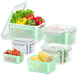 ODOMU 8 Pack Fruit Storage Berry Produce Saver Lettuce Keeper Vegetable Container for Fridge with Colander