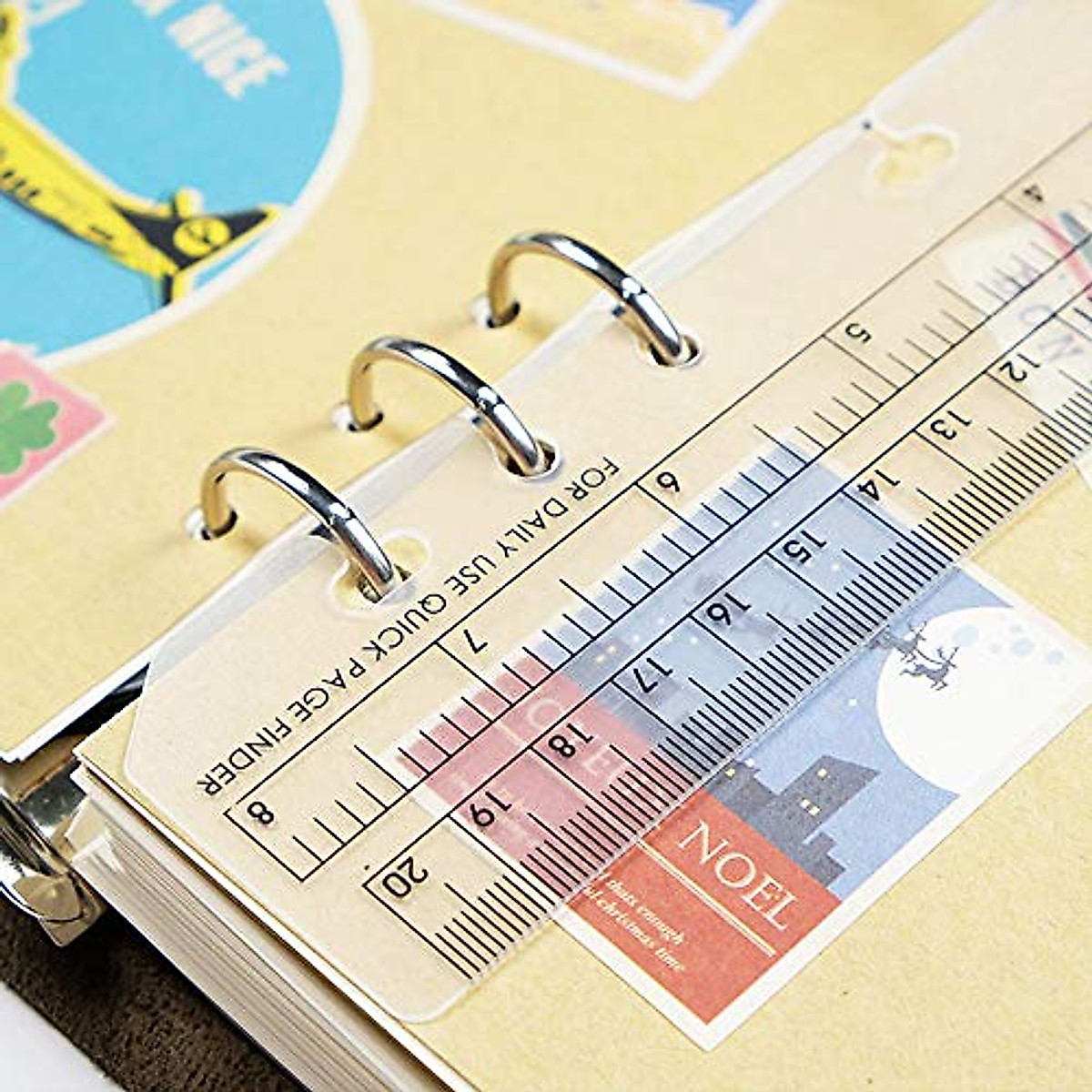 JKJF 4 Pcs Plastic Page Marker Snap-in Bookmark Ruler Binder Ruler for A5 Size 6-Hole Notebook Filler - Clear and Black