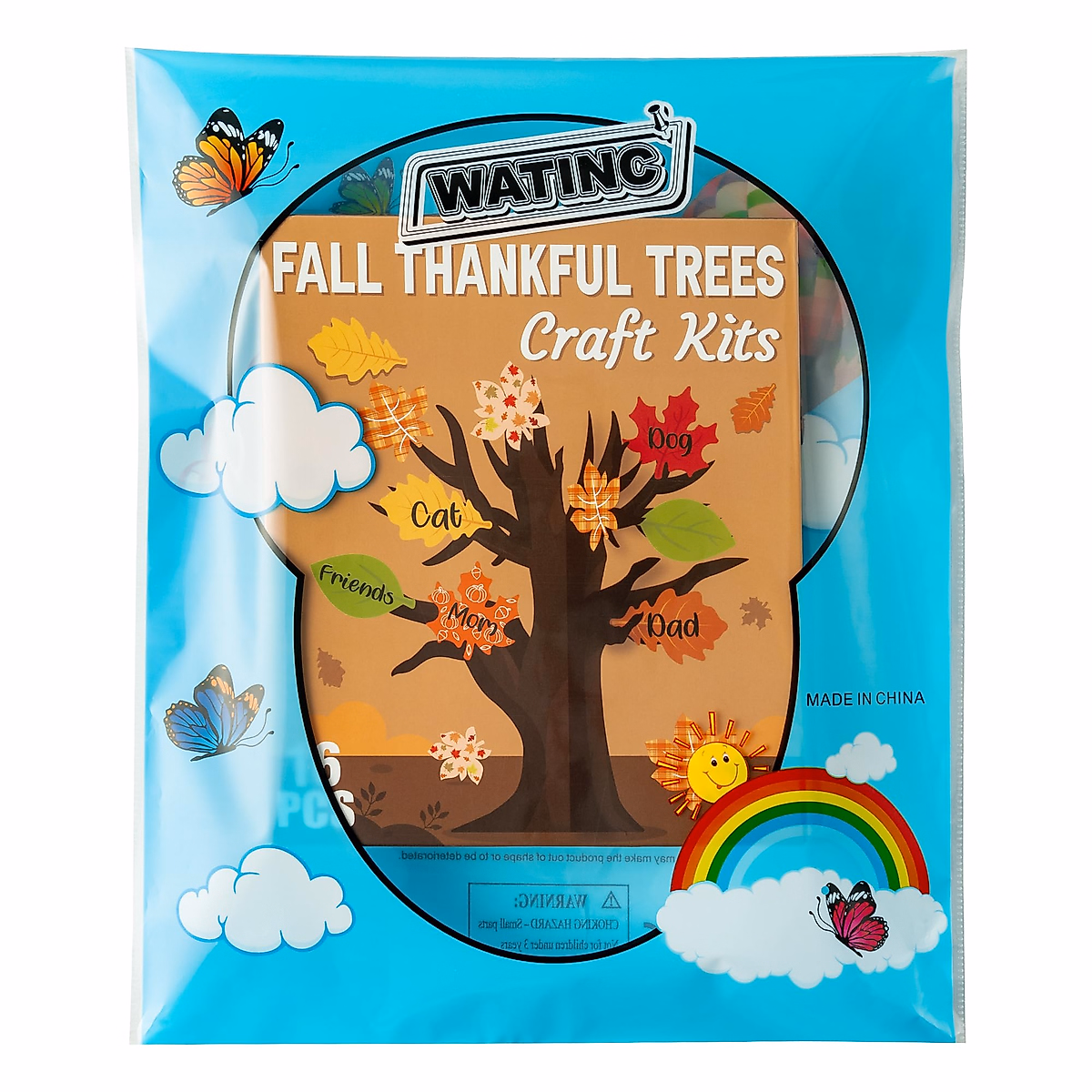 WATINC 16Pcs Fall Thankful Trees Craft Kits for Kids, Autumn Maple Oak Leaves Make Your Own DIY Thanksgiving Trees Decoration Thankful Craft Kit Supplies Home School Fun Activities for Kids