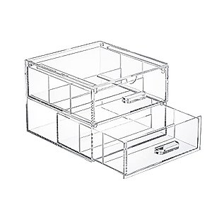 TIDYENDURE Clear Acrylic 2-Drawer Compact Storage Organization Drawers Set Sunglasses Supplies, Used in Bathroom, Dorm, Desk, Countertop, Office 7.24”x7.56”x5.6” (Transparent)
