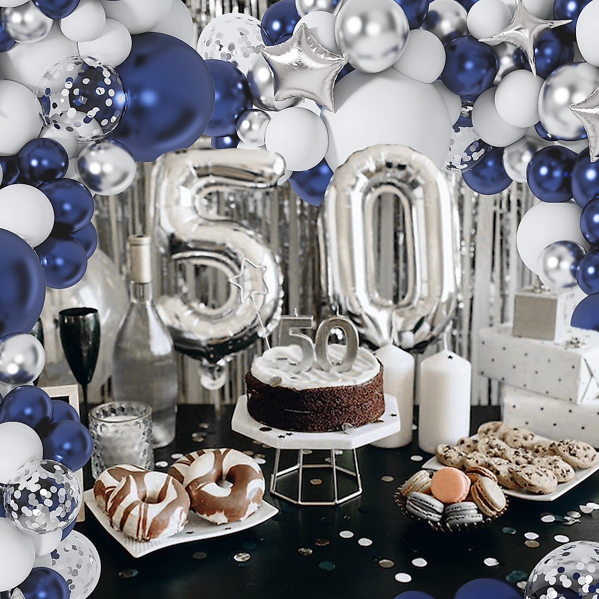 iLaFm 151pcs Navy Blue Silver Balloons Garland Arch Kit for Graduation Class of 2024 Prom Eve Birthday Wedding Retirement Party New Years Decorations