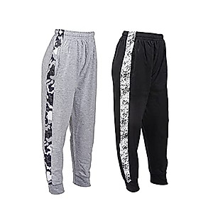 chopper club Boys Joggers Sweatpants with Drawstrings in Cotton Medium Thick Terry Fabric BlackGrey Printed Side Panel 18