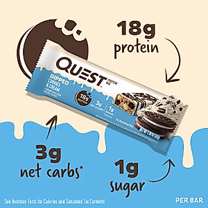 Quest Nutrition Dipped Chocolate Cookies & Cream Protein Bars, High Protein, Low Carb, Gluten Free, Keto Friendly, 12 Count