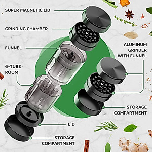 Healthy Habit Portable Herb Grinder, Multipurpose Herb Grinder Designed to Shred Herbs and Spices, Fashioned with Quick-Rolling System and 6 Storage Chambers, Compact, Odorless and Easy to Clean