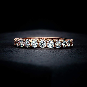 HAFEEZ CENTER 3mm Sterling Silver Rings, Moissanite Wedding Bands for Women, Moissanite Rings for Women, Eternity Wedding Bands for Her (Rose-Gold, 7)