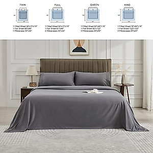 WODFAMY Microfiber Full Size Bed Sheet Set Extra Soft Deep Pockets Luxury Hotel Bed Sheets Breathable & Cooling Wrinkle Free 4 Piece Set Fulls Sheets Dark Grey&Gold