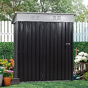 Shintenchi 5x3 FT Outdoor Storage Shed,Waterproof Metal Garden Sheds with Lockable Single Door,Weather Resistant Steel Tool Storage House Shed for Yard,Garden,Patio,Lawn,Dark Grey