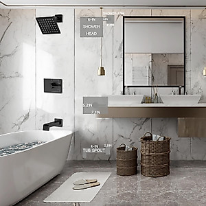 SOOOHOT Shower Fixtures, Black Shower Faucet Set with 6 Inch Matte Black Shower Head and Tub Spout, Black Shower Head and Handle Set (Valve Included)