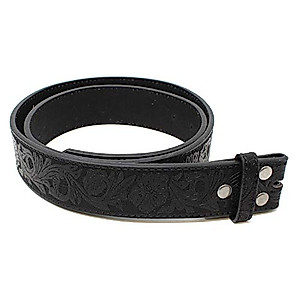 BC Belts Womens Leather Belt Strap with Embossed Western Flowers Pattern 1.5" Wide with Snaps (Black-L)
