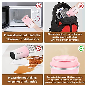 CS COSDDI 12 oz Stainless Steel Vacuum Insulated Tumbler - Coffee Travel Mug Spill Proof with Lid - Coffee Cups for Keep Hot/Ice Coffee,Tea and Beer (Pink-White380ML)