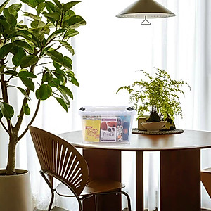 Sandmovie 22 Quart Plastic Clear Storage Box with Wheels, Plastic Latching Bins with Lids, 6 Pack