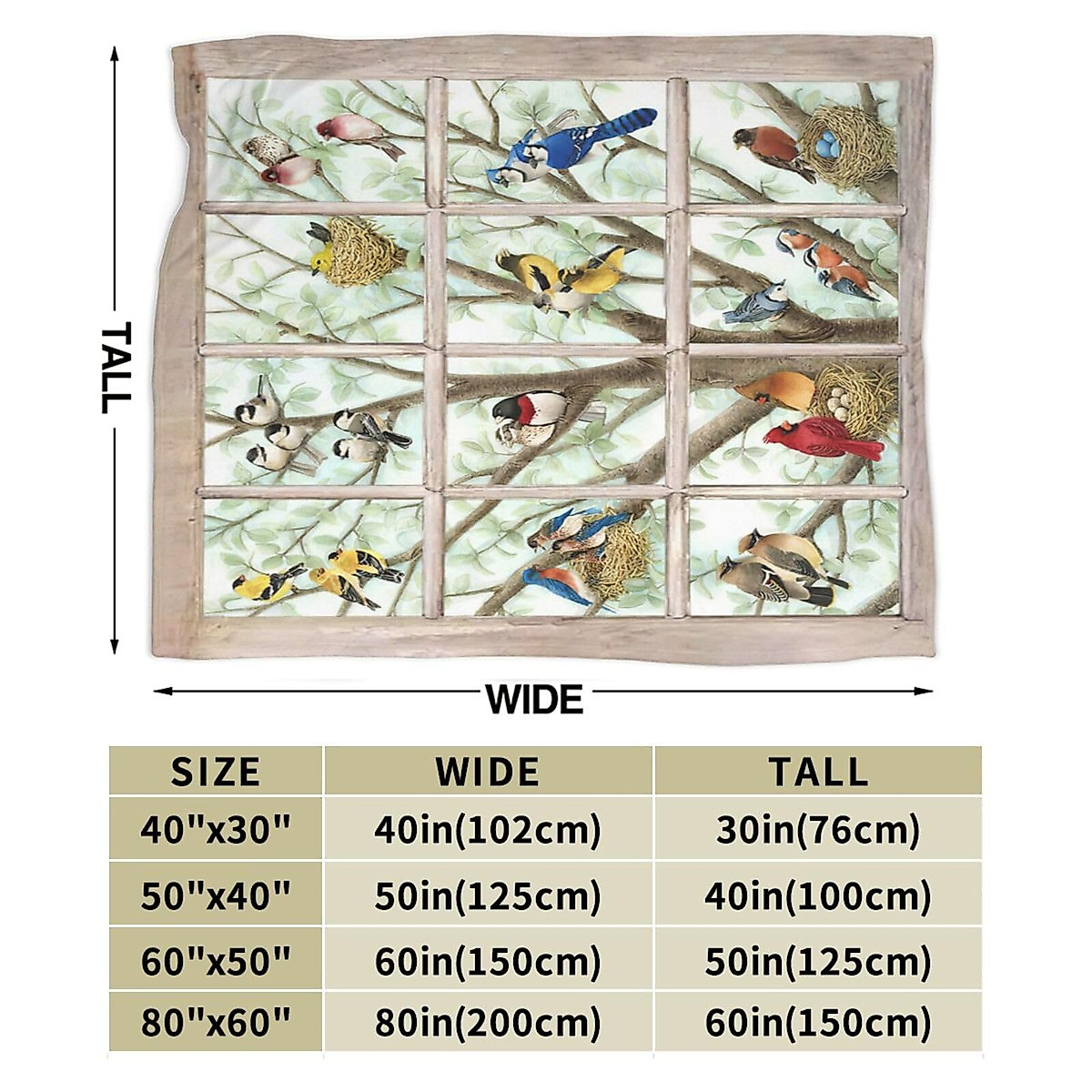 Birds Blanket for Girls Boys Rustic Bird Throw Blankets Farmhouse Hummingbird Fleece Cozy Throws Warm Soft Fuzzy Plush Stuffed Animal for Sofa Bed Living Room Decor Gifts for Men Women Adults 50"x40"