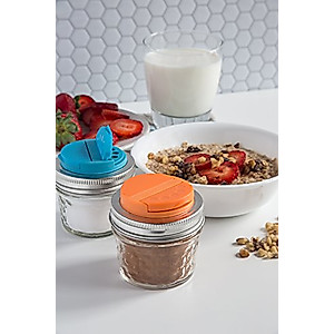 Jarware Spice Lids for Regular Mouth Mason Jars, Set of 2, Orange and Blue