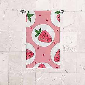Hands Towels of 2 Piece for Bathroom,Strawberry Soft Towel Set Highly Absorbent Fingertip Towels for Children and Adults
