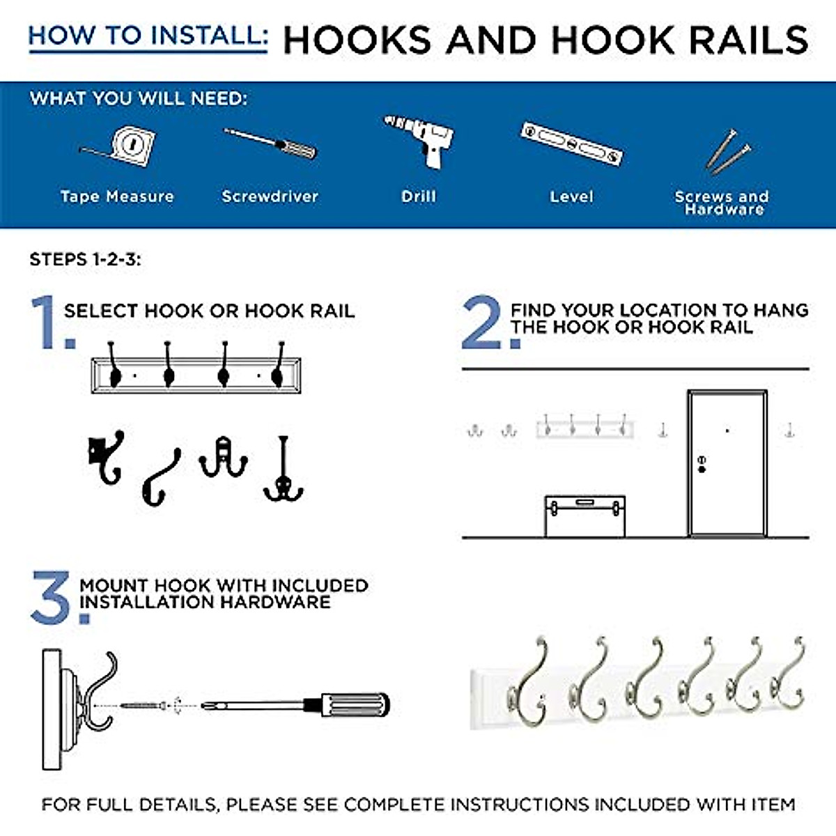 Franklin Brass Ball End Coat and Hat Hook Wall Hooks 5-Pack, Flat Black, FBCHHB5-FB-C