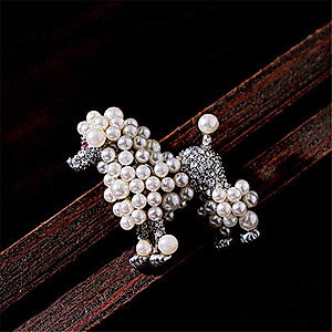 Cute Simulated Pearl Poodle Dog Brooch Pin Rhinestone Animal Lapel Collar Jewelry Accessories (Pearl Dog) X689