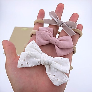 Sugarmelon Baby Nylon Headband with Bows for Newborn Toddler Hair Bow Elastic for Infant Baby Girls Kids Hairbands Accessories Mauve Bubble