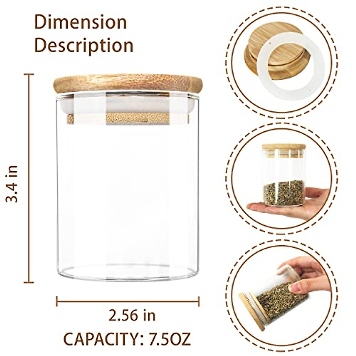 ZRRHOO 16 Pack Glass Jars with Bamboo Lids, 7.5 oz Airtight Spice Jars Set with Extra Labels and Pen, for Dry Food Canisters, Spice, Coffee, Beans, Candy, Nuts, Herbs