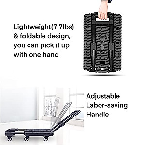 CustomyLife Folding Hand Truck Foldable Dolly Luggage Cart,440lbs Heavy Duty with 6 Wheels, 2 Bungee Ropes and Stretchable Platform, Compact and Utility Trolly for Office,Shopping,Moving,and Travel