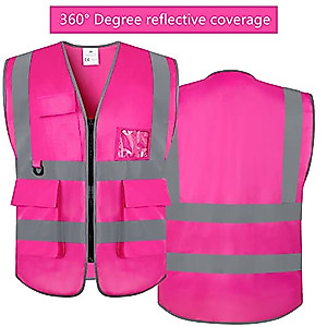 VICRR High Visibility Safety Vest with Reflective Strips Pockets, Work Vest for Men & Women