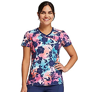 Cherokee Infinity Women Scrubs Top Mock Wrap CK608, XL, Artistic Blooms