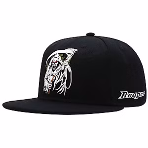 ADJUEMB Classic Snapback Hats Grim Reaper Embroidery Adjustable Flat Bill Hat Unisex Baseball Caps Black