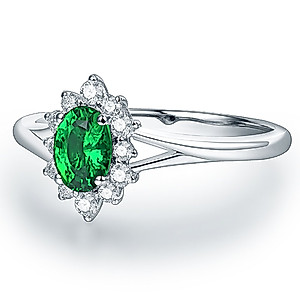 Lanmi 14K White Gold Natural Green Emerald Rings Diamond Engagement Wedding for Women Promotion