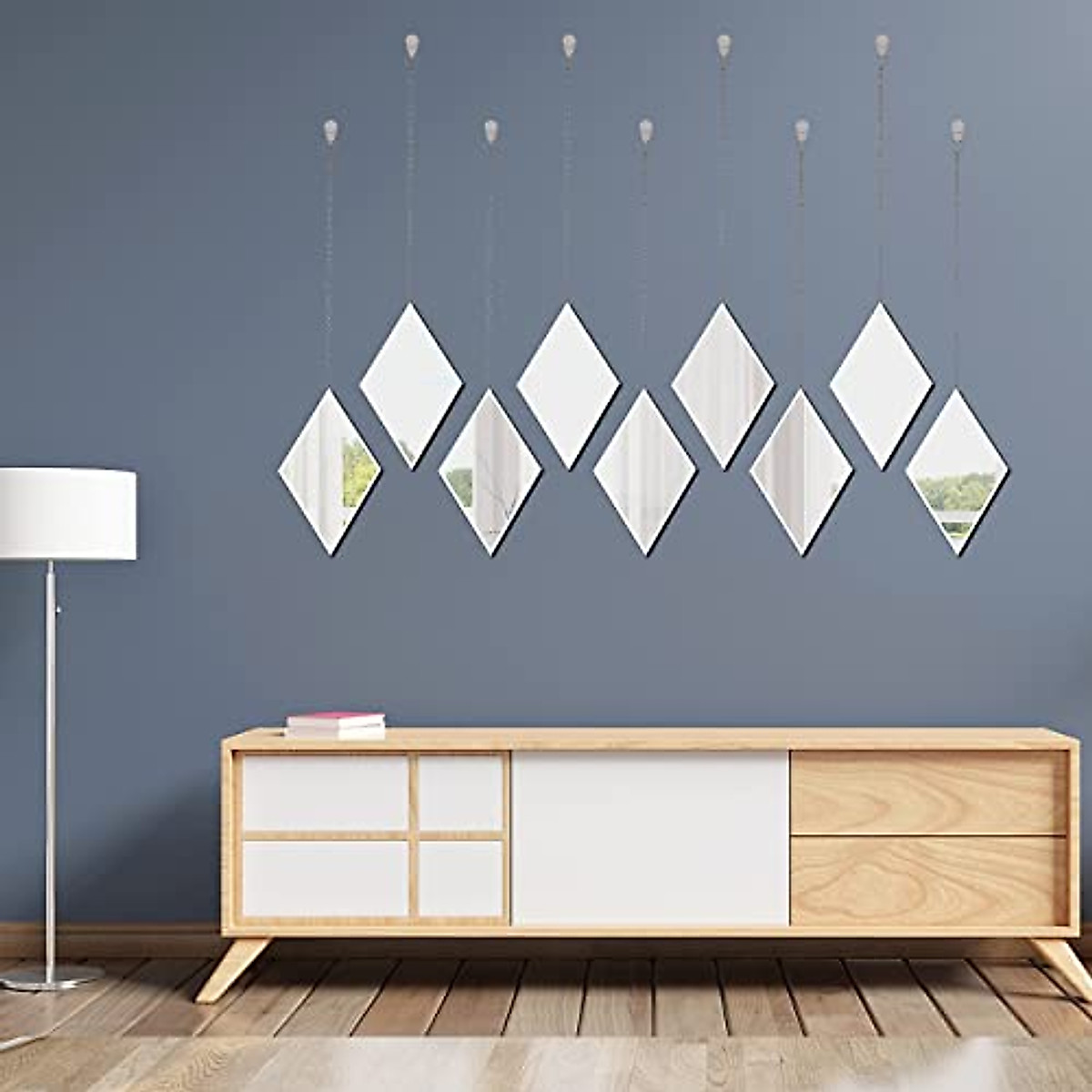 LYLDACER Yanliff Diamond Shape Decorative Wall Mirror.Set of 3,Hanging Chain Frameless Mirror. 8X13inches,Small Decor Mirror.