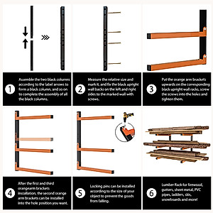 Caliee Wood Organizer Rack and Lumber Storage Rack Wall Mount with 3-Level Holds Up 1400 LBS,Garage Organization and Wall Storage,2 Pieces