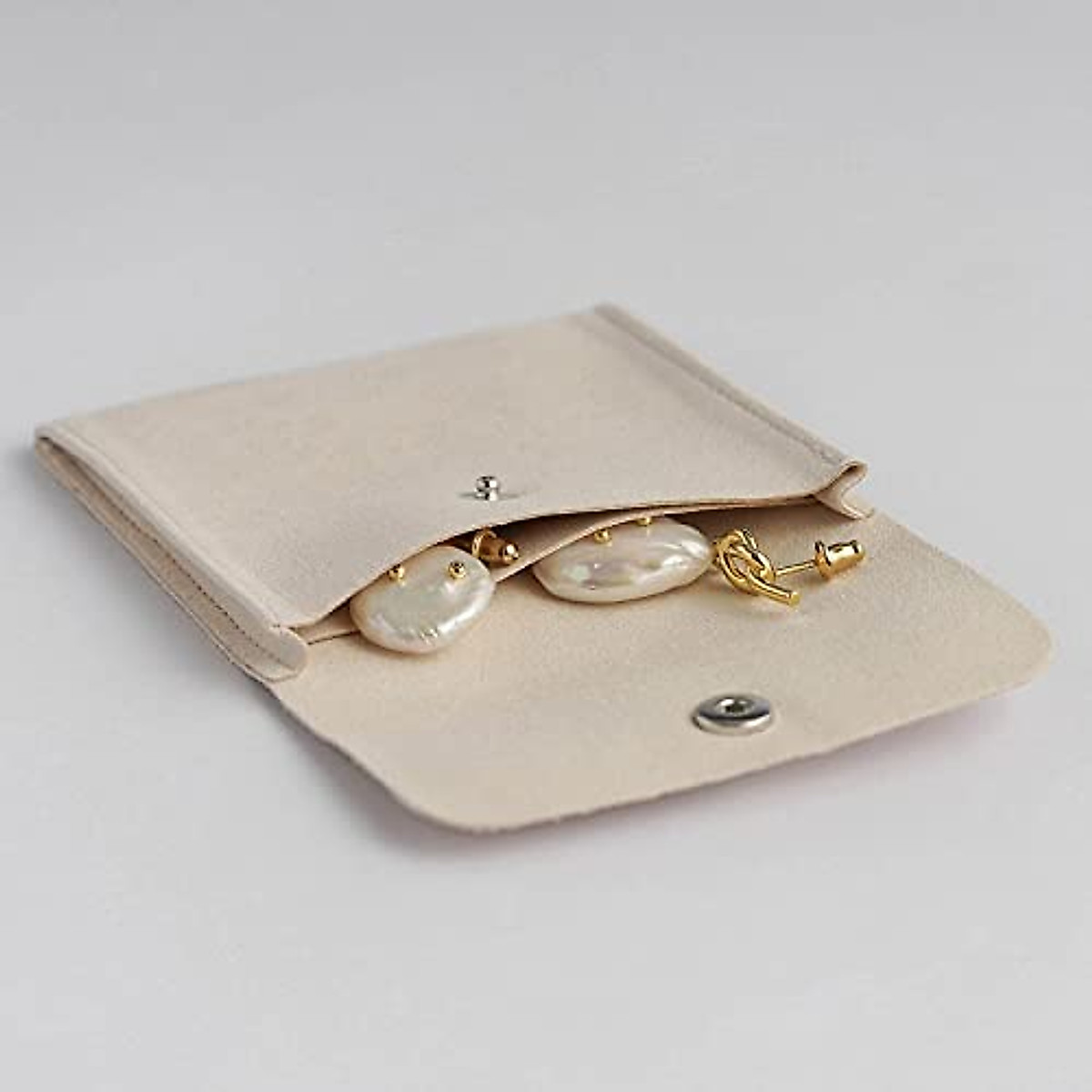 PandaSew Microfiber Jewelry Pouch, 20pcs 8x8cm Luxury Small Jewelry Gift Bag Package Snap Button with Divider Beige