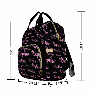 Personalized Diaper Backpack with Name, Pink Sparkle Name Logo Text Black Custom Diaper Bag Baby Nappy Bag Shoulder Bag Casual Daypack Bag for Mom Dad Multifunctional Travel
