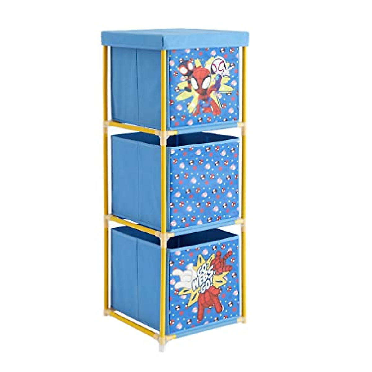 Idea Nuova Marvel Spidey and His Amazing Friends 3 Tier Fabric Storage Organizer with 3 Cubes and Removable Lid