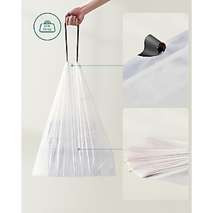 SONGMICS Trash Bags for 12-14.5 Gallon (45-55L) Trash Cans,80 Count Drawstring Kitchen Garbage Bags, Pre-Separated, Liner Code 055A01, 2 Rolls,White UKRB055A02