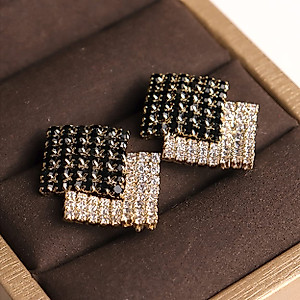 Sonateomber Black Silver Layered Rhombus Statement Stud Earrings for Women - Sparkly Cubic Zirconia Vintage Jewelry Gift