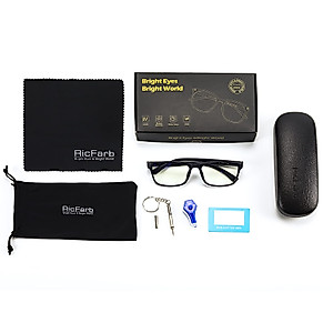 RicFarb Blue Light Blocking Glasses Computer Reading/Gaming/Phones Glasses for Men or Women,Ease Digital Eye Strain, Dry Eyes Matte Black