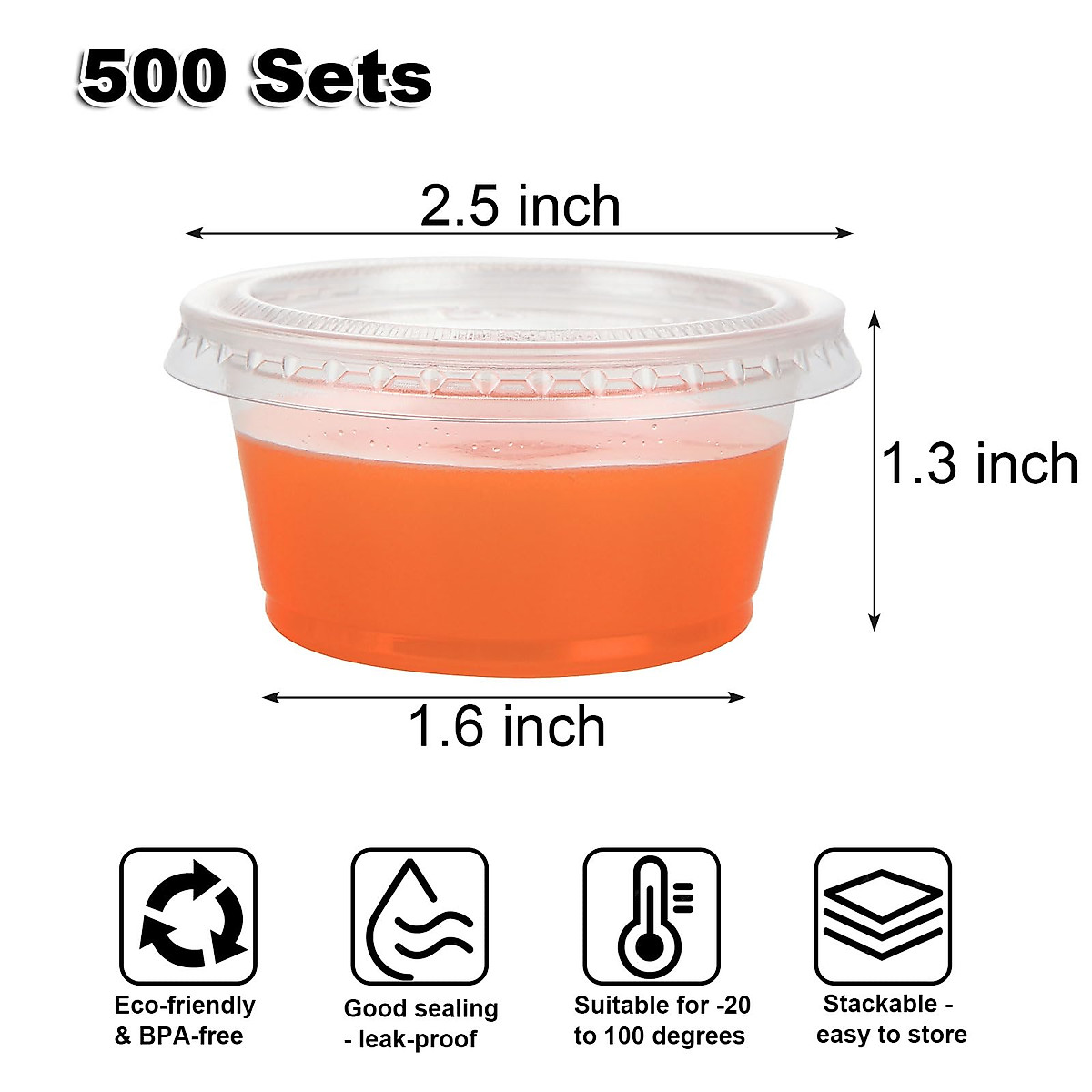 500 Sets - 2oz ] Jello Shot Cups Plastic Portion Cups with Lids, Small Condiment Containers Disposable Dipping Sauce Cups for Salad Dressing, Clear Souffle Cups for Souffle, Food Samples, Lunch, Par