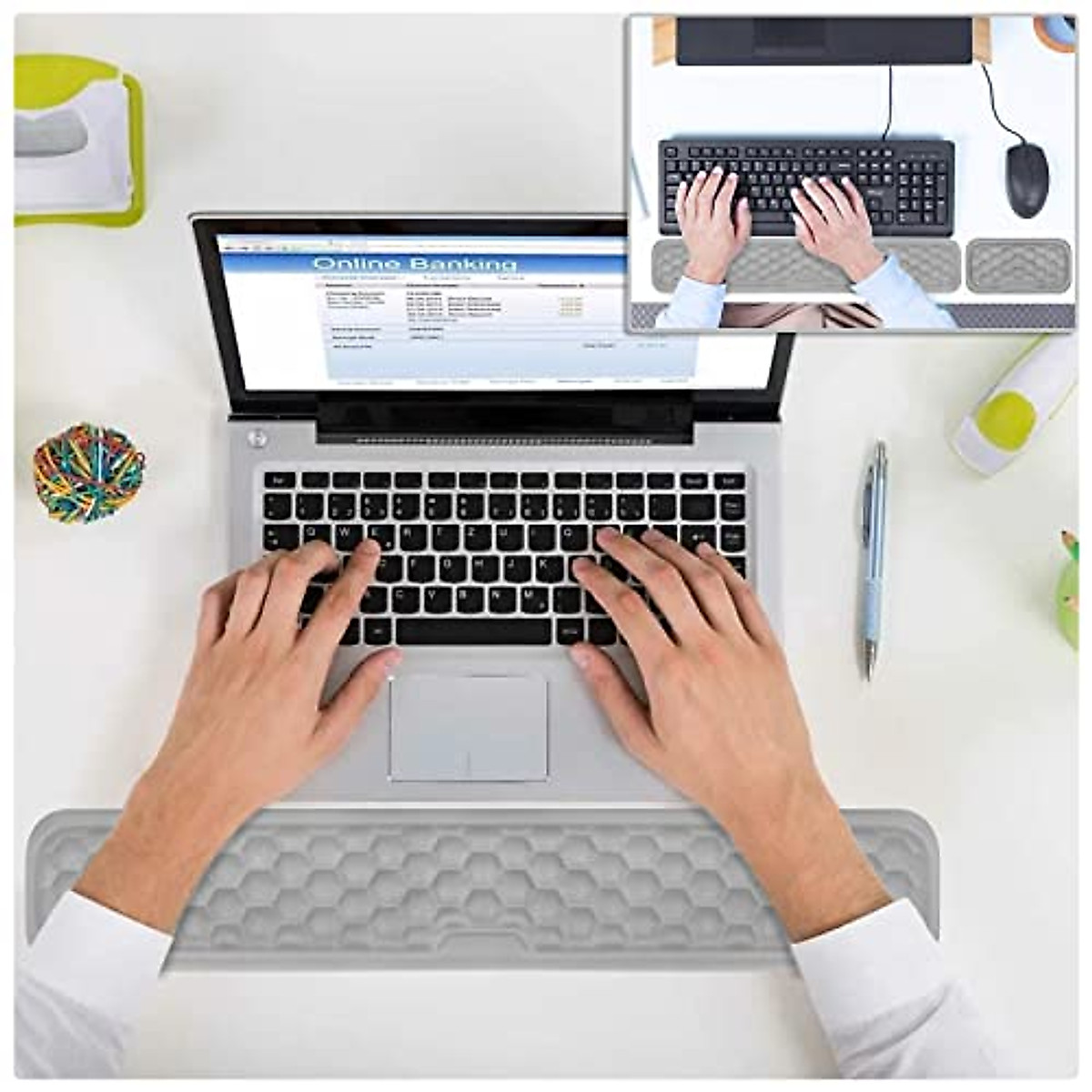 Giecy Keyboard Wrist Rest,Keyboard Pad Upgrade Enlarge Gel Memory Foam Set Keyboard Rest Cushion Support for Office, Computer Laptop Comfortable Lightweight for Easy Typing Pain Relief, Grey