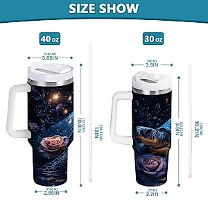 Slewiaeky Tumbler with Handle 40 oz Tortoise Turtle Skinny Travel Mug with Lid and Straw Ocean Stainless Steel Vacuum Insulated Water Bottle Cup for Iced Tea Coffee Cold Beverages Cup Holder Friendly