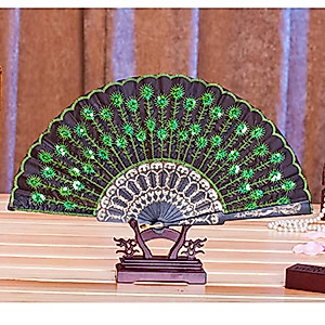 RAZZUM 2 Pcs Handmade Sequins Peacock Dancing Fans Foldable Fan Sequin Fan Hand Fans for Women Peacock Fan Folding Fan Spanish Hand Fan Flower Folding Fan Summer Handheld Fan Silk Fan Fan