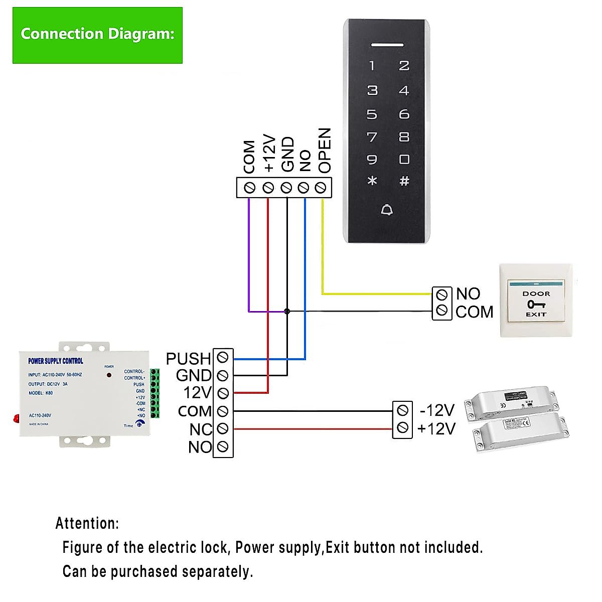 Door Access Control System, 125KHz Proximity ID Card Access Control Keypad Support 1000 Users ID Card Reader Digital Keypad + 5PCS Keychains for Entry Access Controller Gate Opener