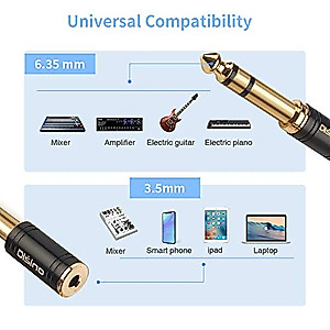 Disino 1/4" to 3.5mm Stereo Headphones Adapter, New Upgrade Gold-Plated Pure Copper Mini Jack 1/8'' Female to 1/4'' Male Jack Plug Stereo Adapter for Headphone, Amp Adapte, Black - 1 Pack