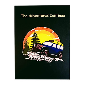 iGifts And Cards Adventure Awaits Jeep 3D Pop Up Greeting Card - Happy Birthday, Congratulations, Fathers Day Gift, Retirement, Exciting, Cool Journey, Cheerful, Fun, Mountain, New Journey