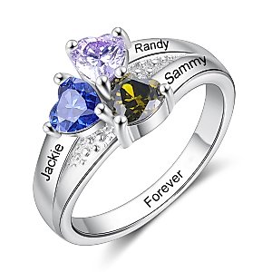 Personalized Mothers Rings with 3 Simulated Birthstones Custom Name Rings for Women 925 Sterling Silver Engraved Promise Rings for Her Grandma Mothers Day Birthday Gifts (#8)
