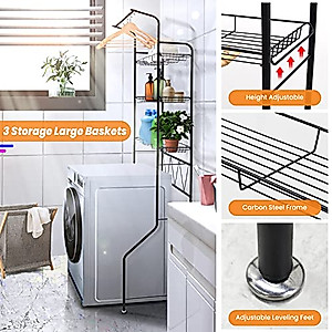 sanheshun Bathroom Organizer Over The Toilet Storage, 4-Tier Bathroom Shelves Over Toilet Shelf Above Toilet Storage Rack Freestanding Bathroom Space Saver with Adjustable Shelves and Baskets, Black